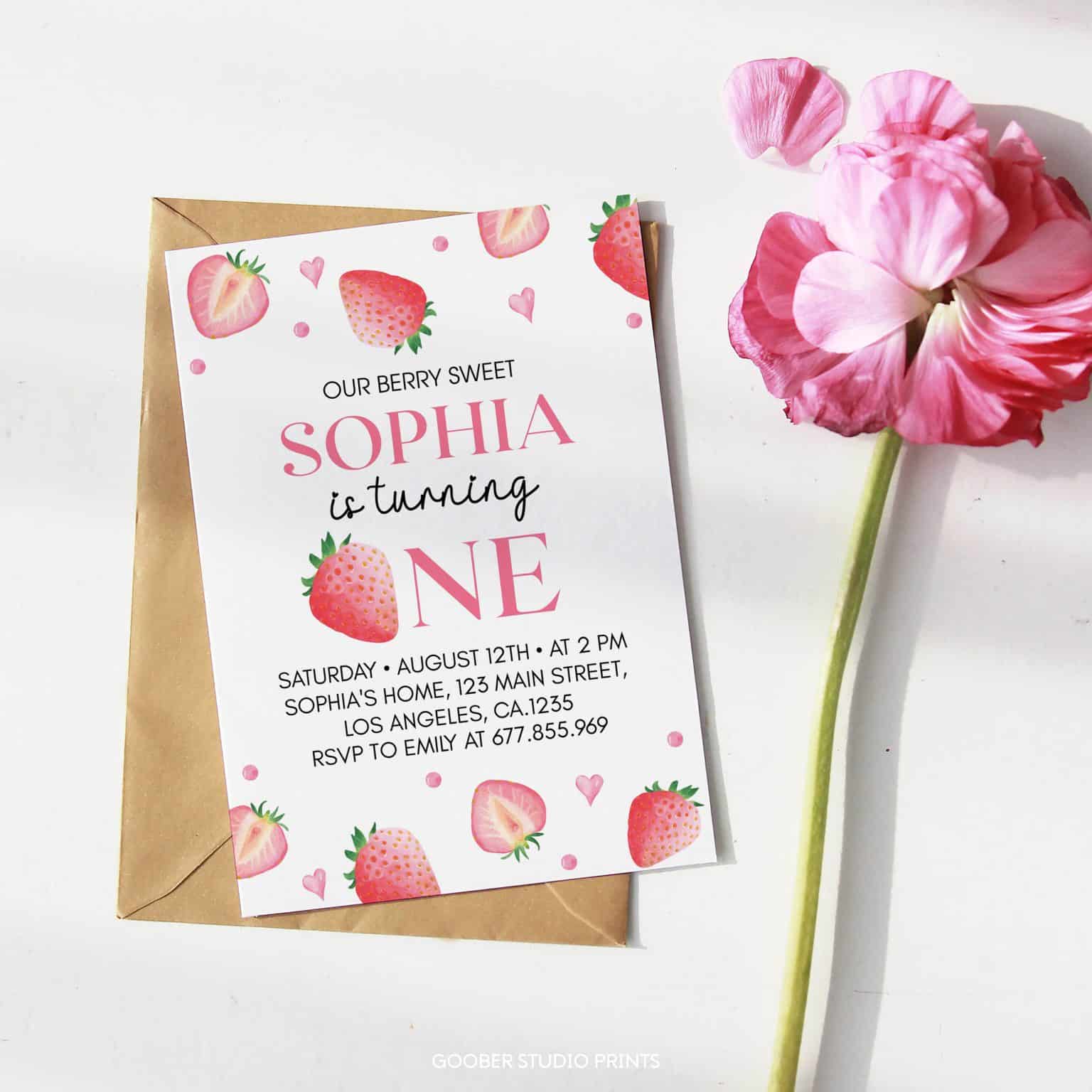 Strawberry Birthday Invitation - Goober Studio Prints