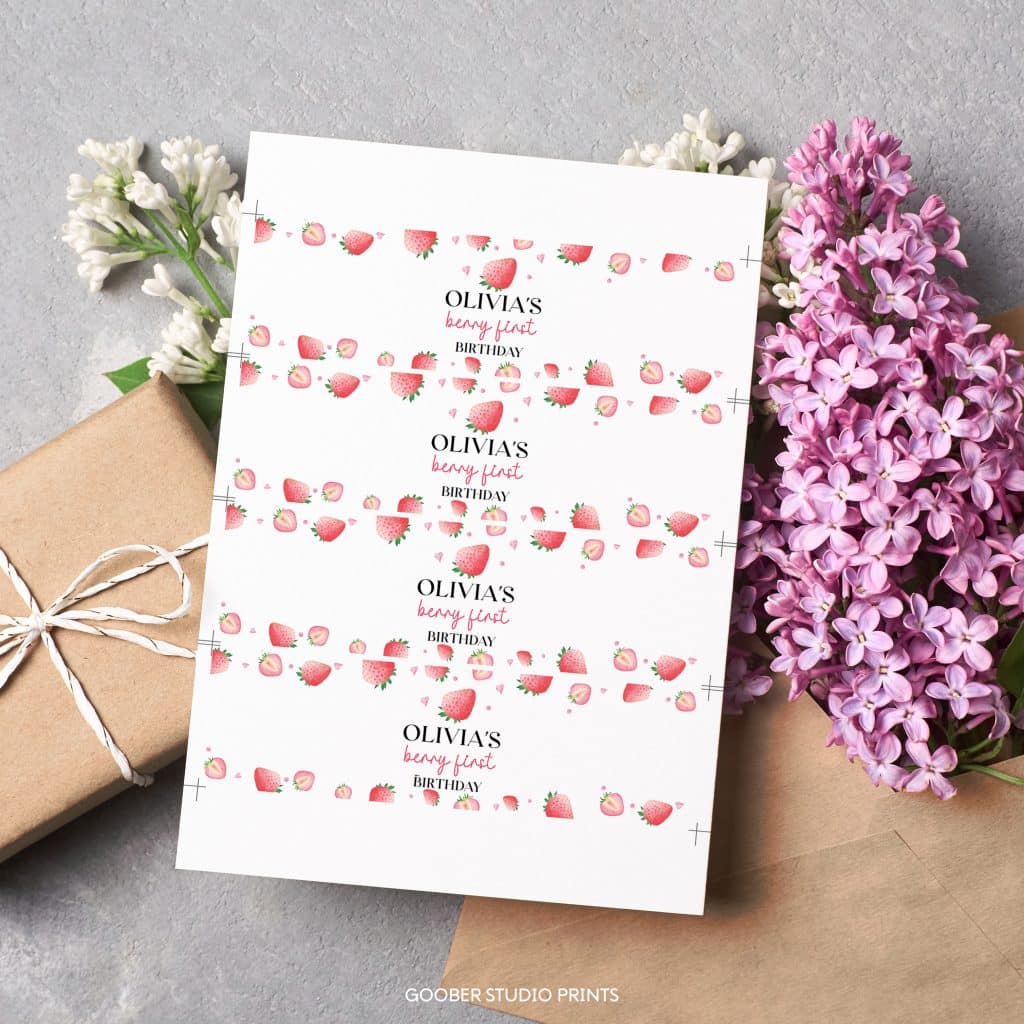 Strawberry Birthday Water Bottle Label - Goober Studio Prints