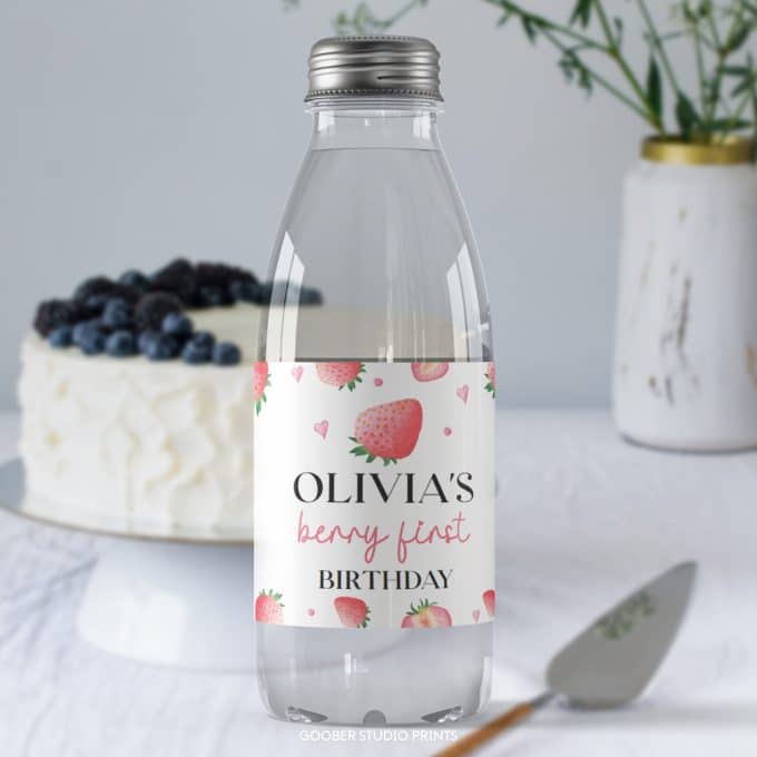 Strawberry Birthday Water Bottle Label - Goober Studio Prints