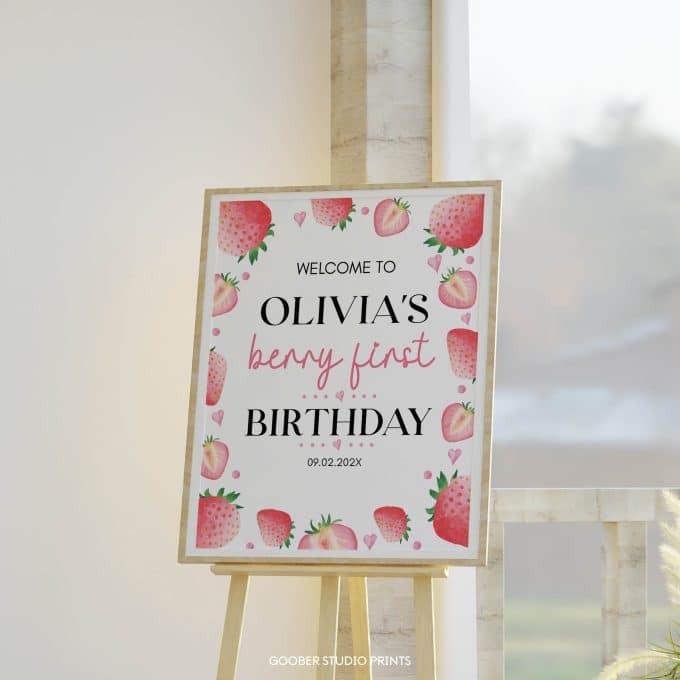 Strawberry Birthday Welcome Sign - Goober Studio Prints