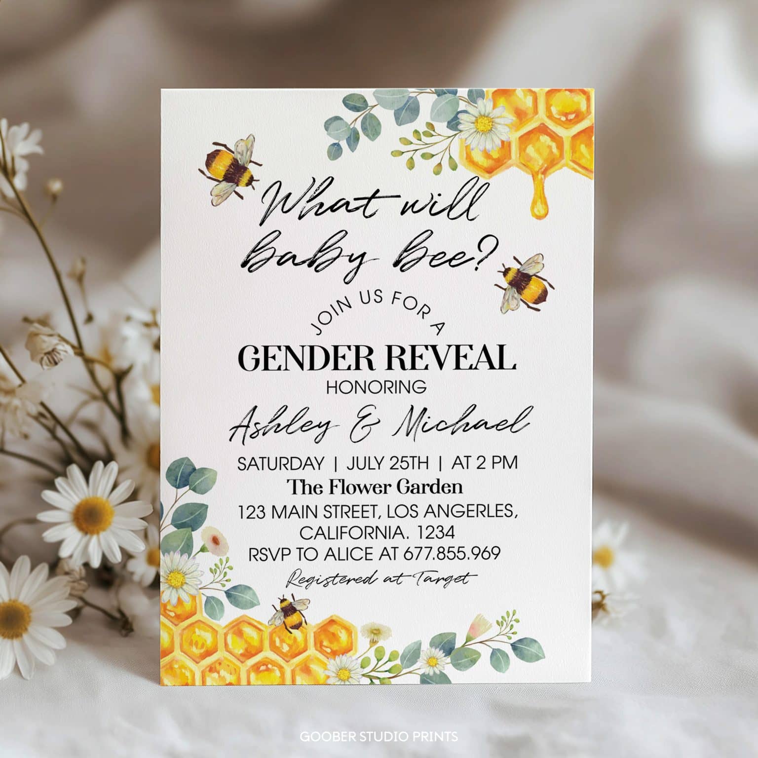 Bee Gender Reveal Invitation - Goober Studio Prints