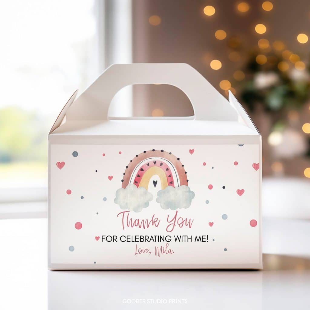 Boho Rainbow Birthday Gable Box Label - Goober Studio Prints