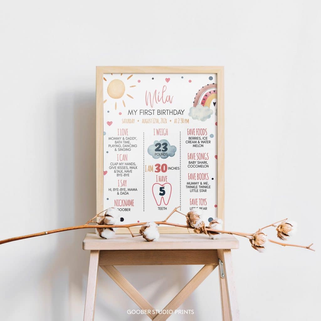 Sunshine Boho Rainbow Birthday Milestone Poster - Goober Studio Prints