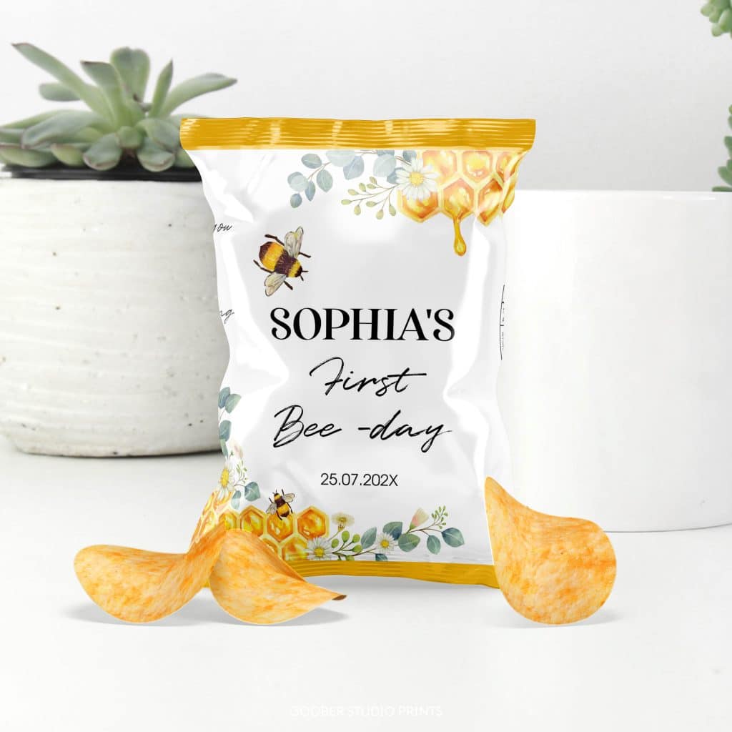 First Bee Day Birthday Chip Bags - Goober Studio Prints