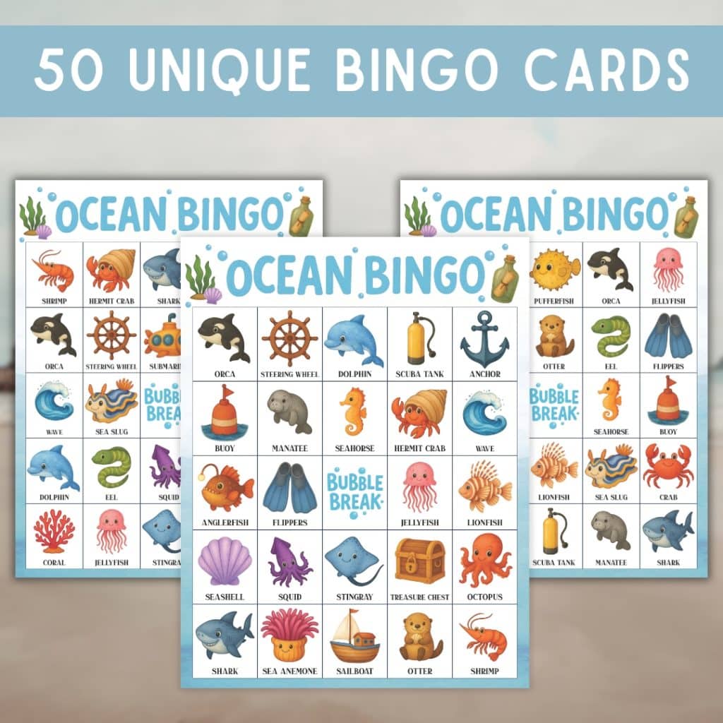 Ocean Bingo Printable Party Game - Goober Studio Prints