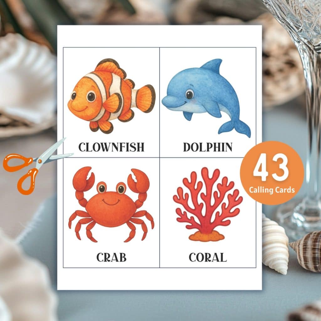 Ocean Bingo Printable Party Game - Goober Studio Prints