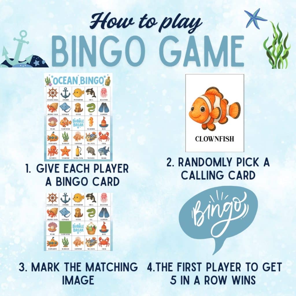 Ocean Bingo Printable Party Game - Goober Studio Prints