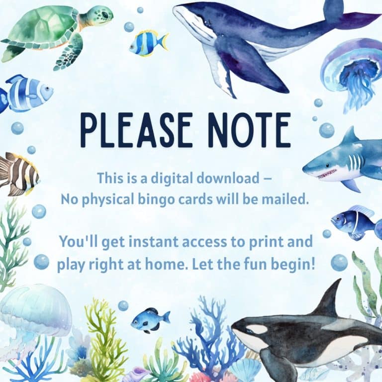 Ocean Bingo Printable Party Game - Goober Studio Prints