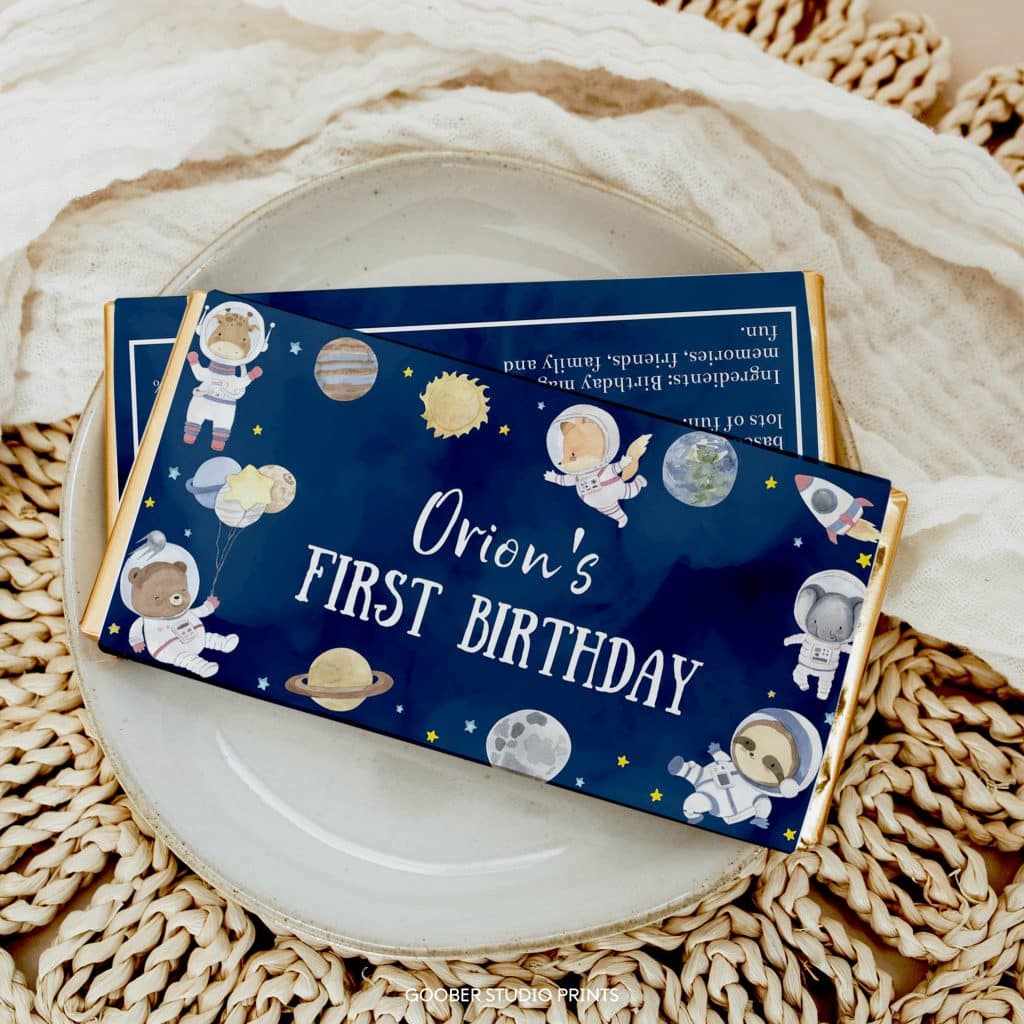 Space Safari Birthday Chocolate Bar Wrappers - Goober Studio Prints