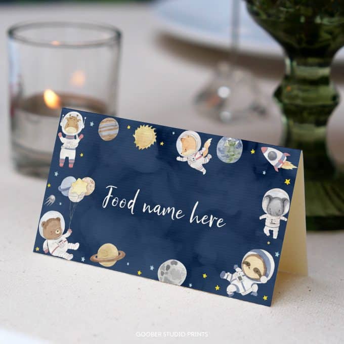 Space Safari Animals Birthday Food Tent Cards - Goober Studio Prints