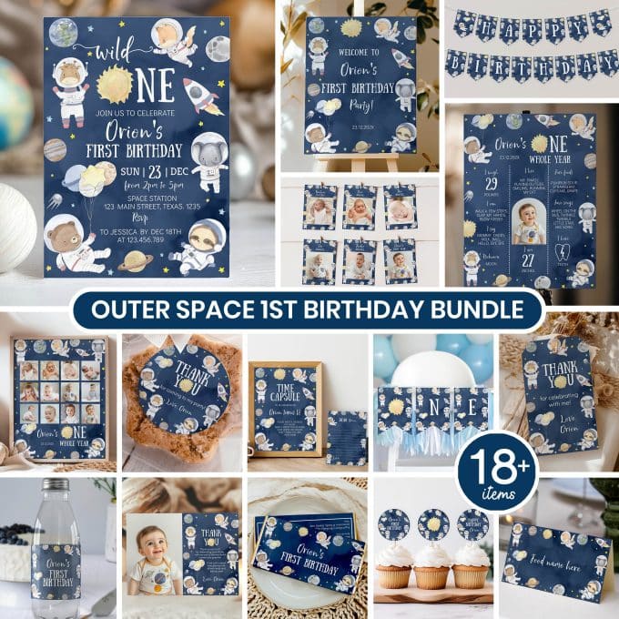 Outer Space Safari Animals Birthday Party Bundle - Goober Studio Prints