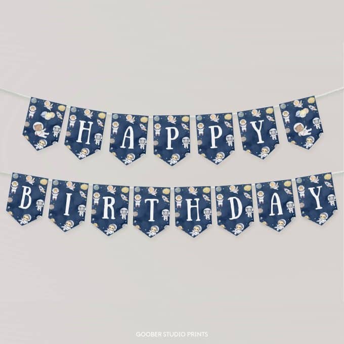 Outer Space Safari Animals Birthday Banner - Goober Studio Prints