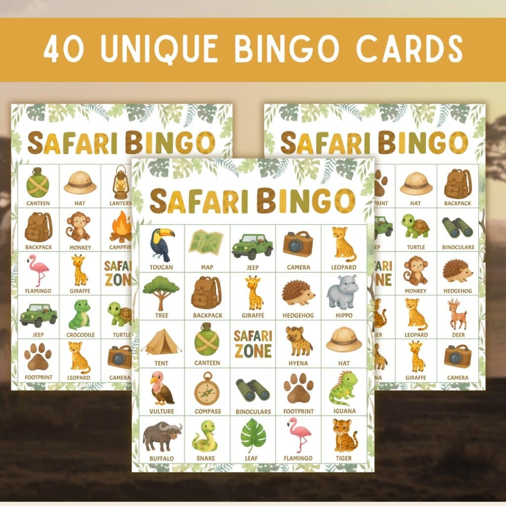 Safari Bingo Printable Party Game - Goober Studio Prints