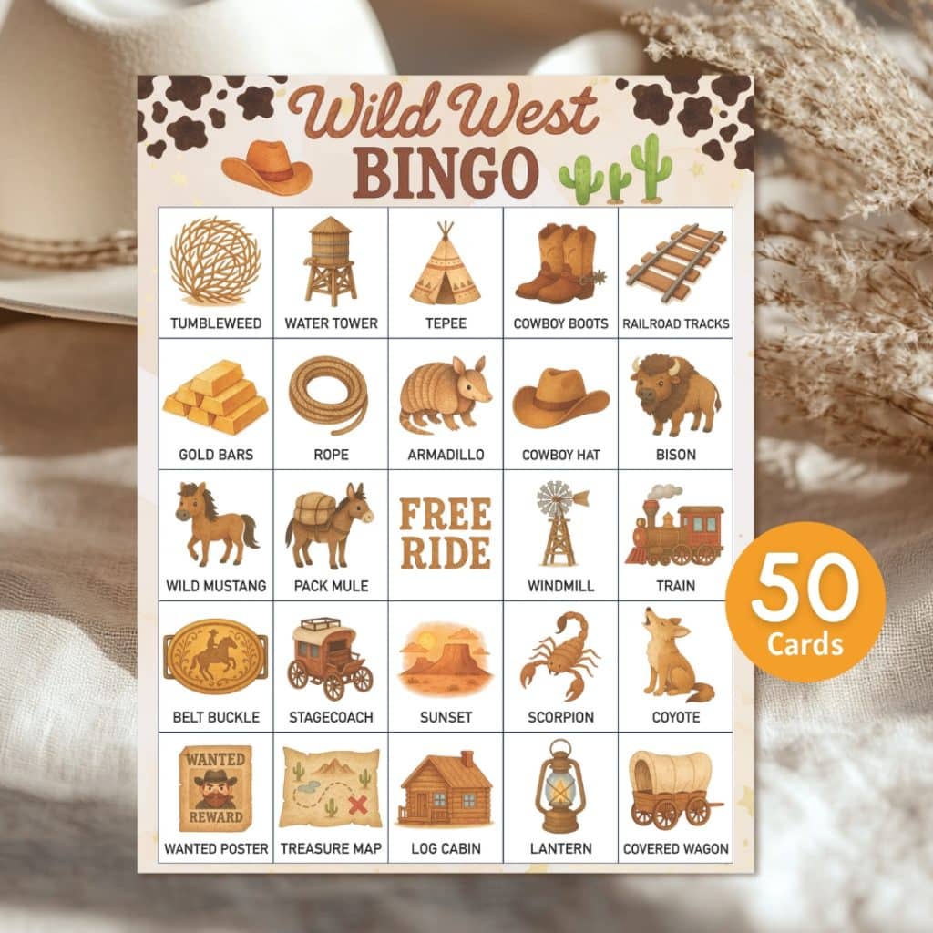 Wild West Bingo Printable Party Game - Goober Studio Prints