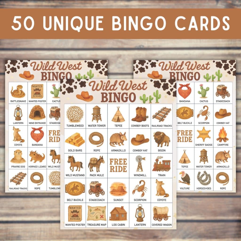 Wild West Bingo Printable Party Game - Goober Studio Prints