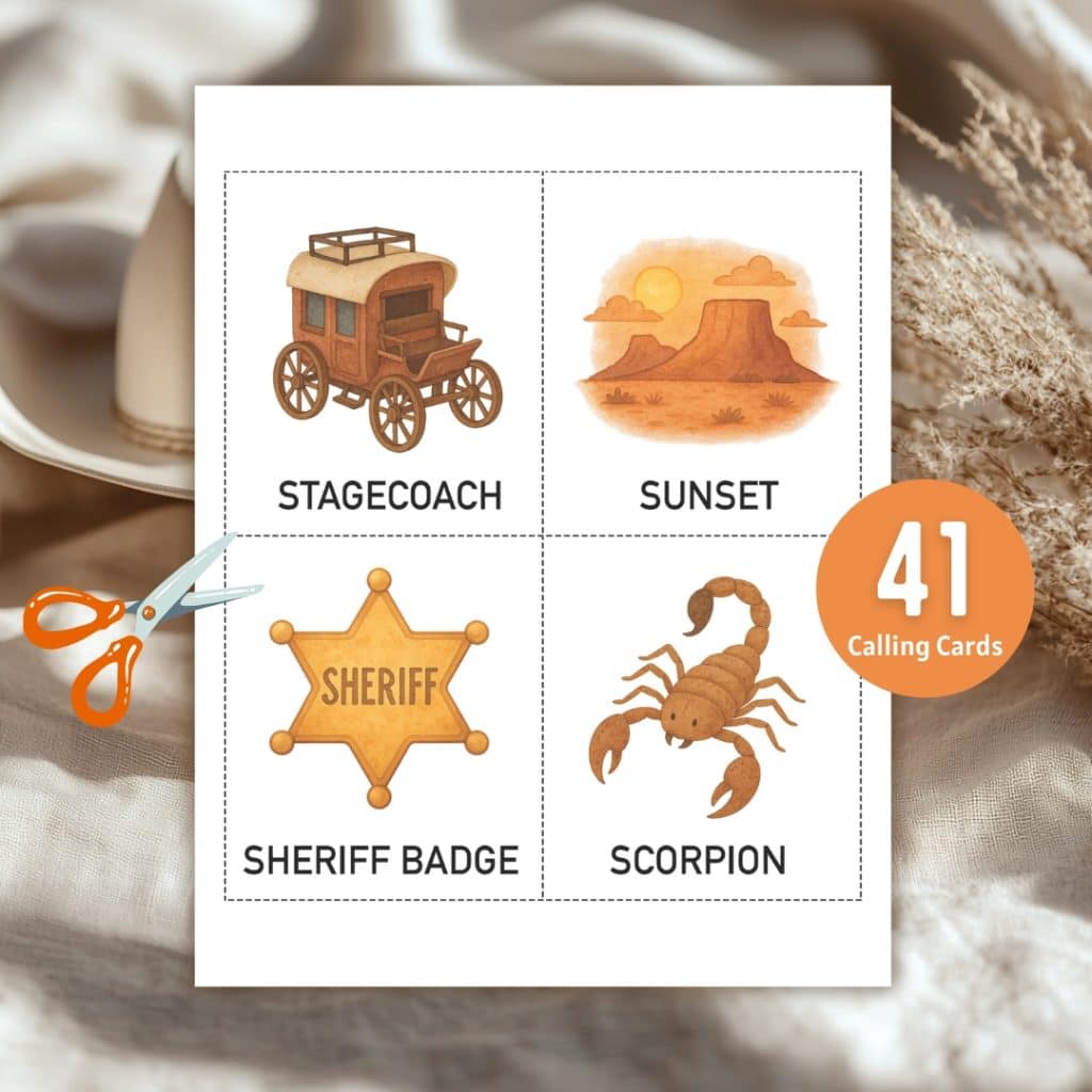 Wild West Bingo Printable Party Game - Goober Studio Prints