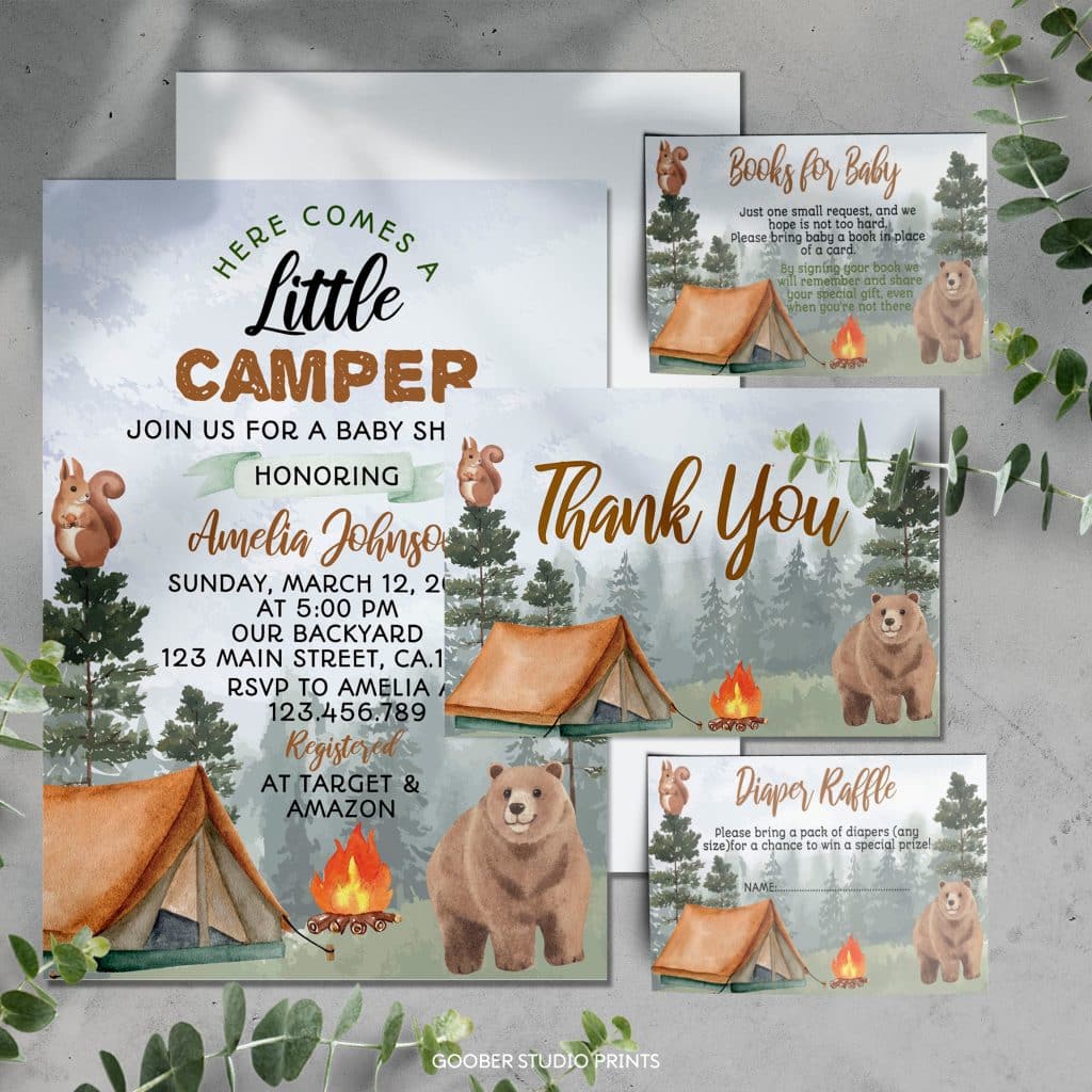 Camping Baby Shower Invitation Set - Goober Studio Prints