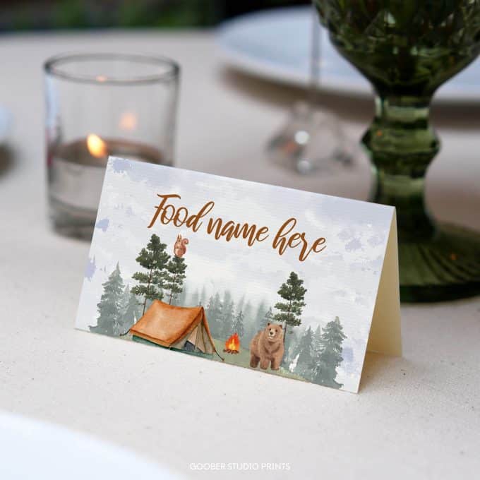 Camping Birthday Party Food Tent Cards - Goober Studio Prints