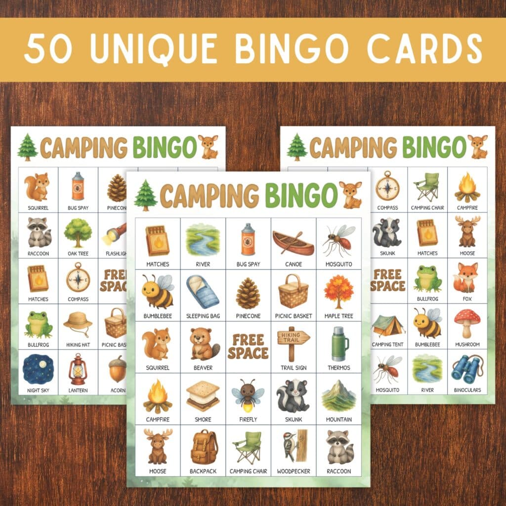 Camping Bingo Printable Party Game - Goober Studio Prints