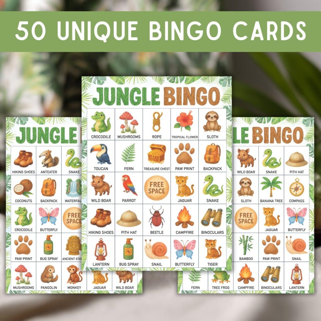 Jungle Bingo Printable Party Game - Goober Studio Prints