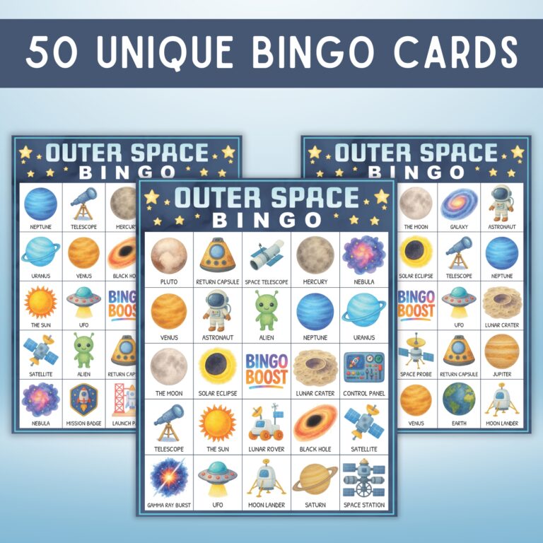 Outer Space Bingo Printable Party Game - Goober Studio Prints