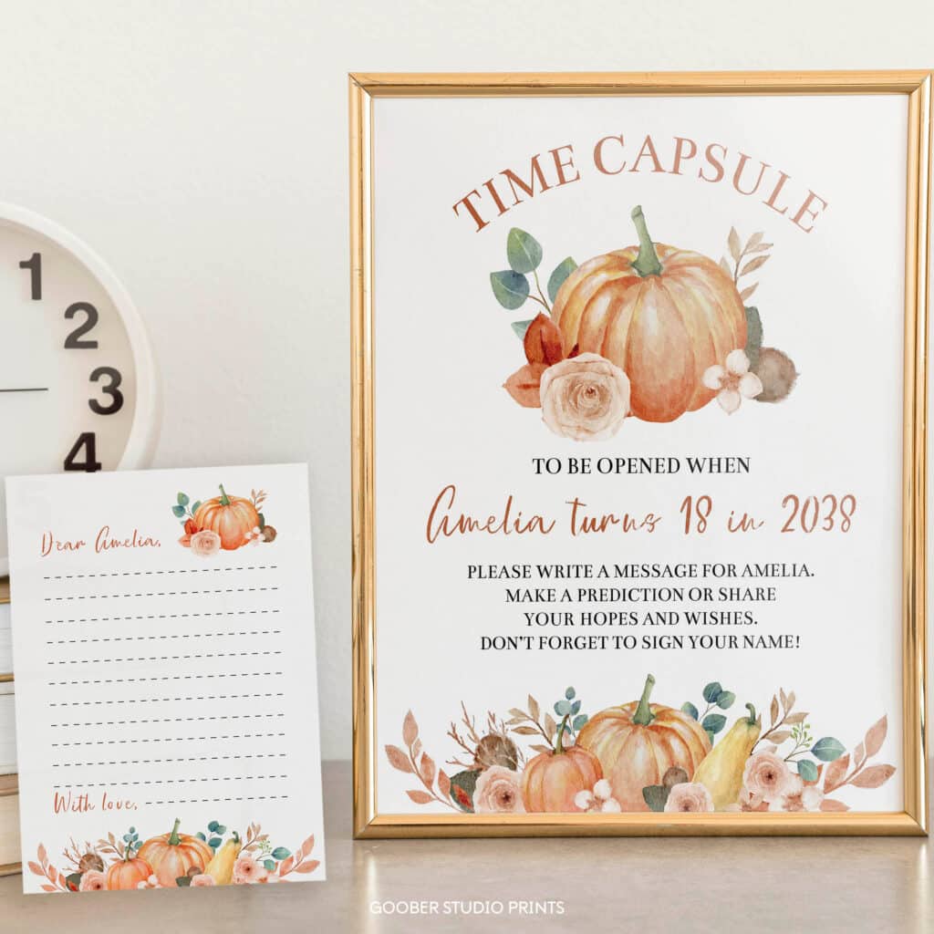 Pumpkin Birthday Time Capsule Sign & Card - Goober Studio Prints