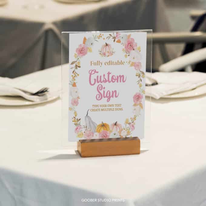 Pink Pumpkin Birthday Custom Table Sign - Goober Studio Prints