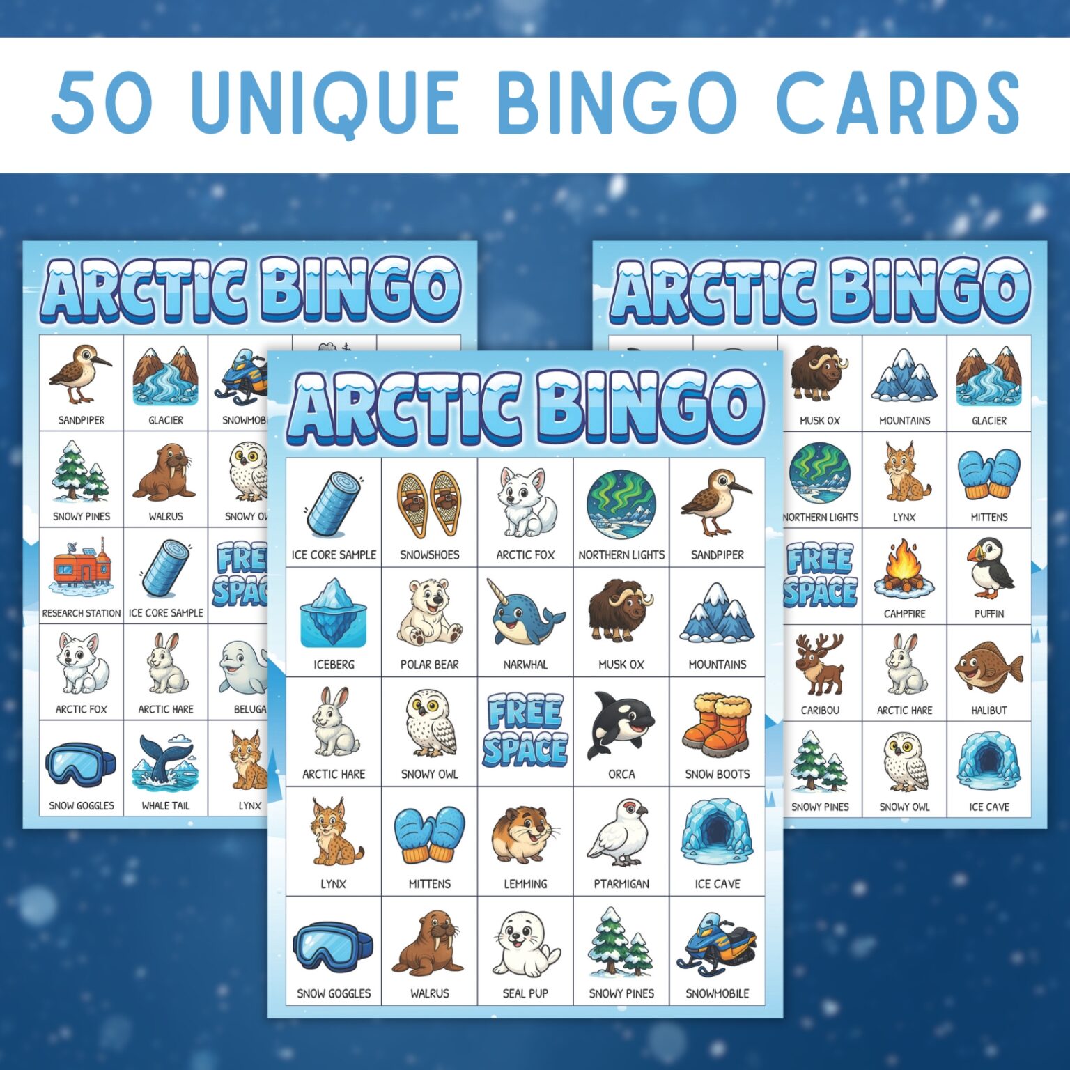 Arctic Winter Bingo Printable Party Game - Goober Studio Prints