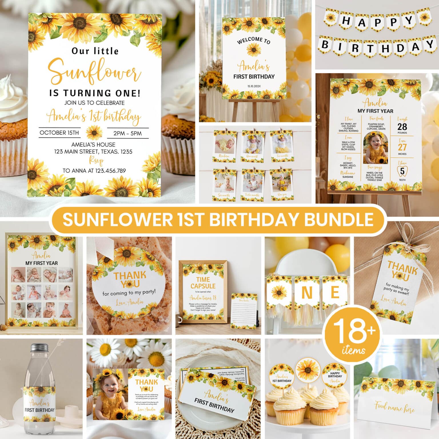 Sunflower Birthday Party Bundle - Goober Studio Prints